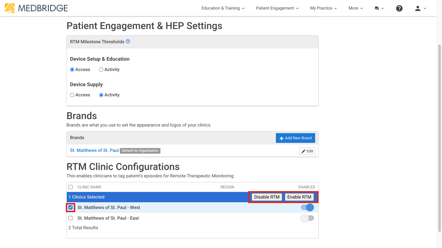 How Do I Enable Or Disable Rtm At Specific Clinics Medbridge Help Center