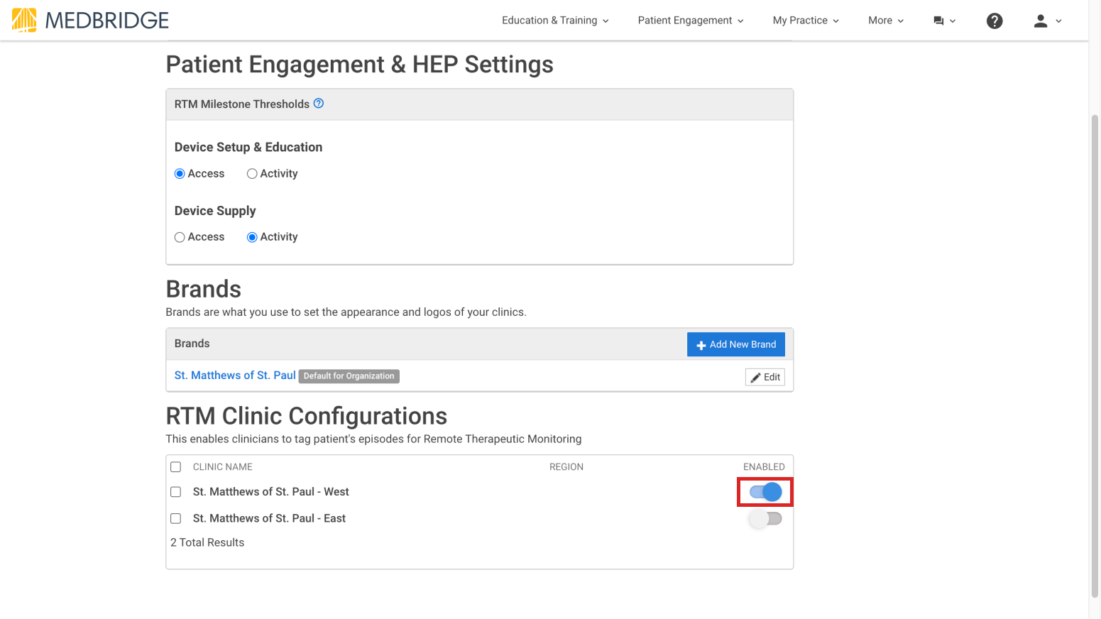 How do I enable or disable RTM at specific clinics? – Medbridge Help Center